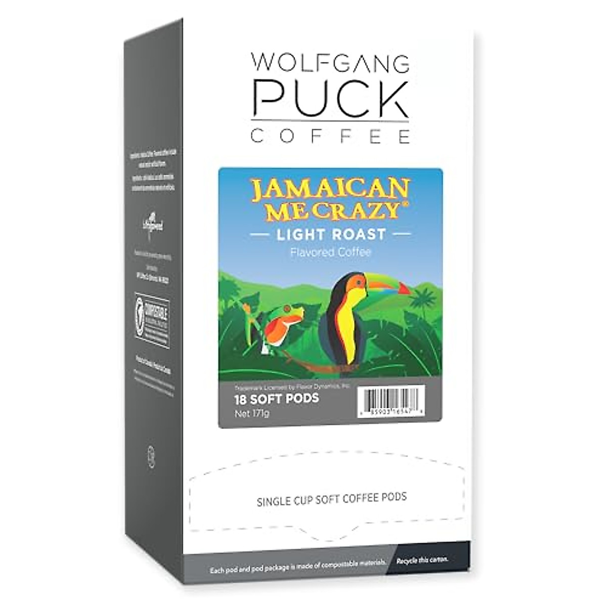 Wolfgang Puck Coffee, Jamaican Me Crazy Gram Coffee, 9.5 Gram Pods, 18 Count