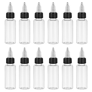 PATIKIL 1oz(30ml) Plastic Dispensing Bottle, 12Pcs Squeeze Empty Bottles with Black Twist Cap for Liquids, Inks, Oils, Sauces, Arts and Crafts, Transparent