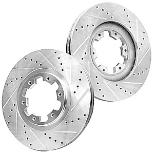 Detroit Axle - Front Brake Rotors for 1998-2003 Infiniti QX4, 2000-2004 Nissan Pathfinder Drilled & Slotted Brake Rotors 1999 2001 2002 Replacement Brakes: 11.8" inch Rotors