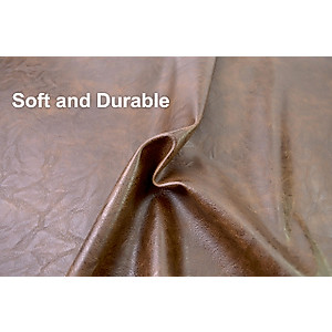 1 Yards 54" x 36" Dark Brown Faux Leather Fabric Distressed Crazy Horse Soft Fake Leather Fabric by The Yard Dark Brown Upholstery Vinyl for Sofa Bags Chairs Car Seats DIY Crafts