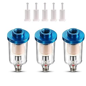 Terberl 3Pack Oil Water Separator for Air Line,1/4'' NPT Inlet and Outlet, Air Line Compressor Fitting Spray Gun,Use on Air-Compressor Tools and Air-Tool Accessory (With 5Pcs Spray Gun Filters)