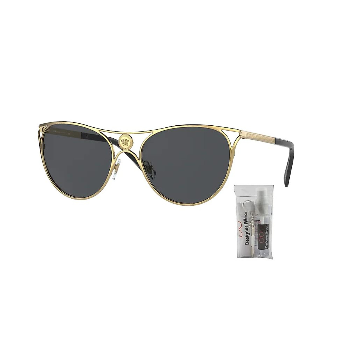 Versace VE2237 100287 57MM Gold/Dark Grey Cateye Sunglasses for Women+ BUNDLE With Designer iWear Eyewear Kit