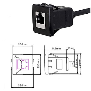 Qaoquda Cat5e RJ45 Square Flush Mount Cable, RJ45 Male to Female Shielded Ethernet Network Panel Mount Extension Cable for Car, Boat and Home Wall 1M/3Ft