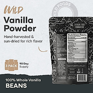 Wild Foods Organic Vanilla Bean Powder - All Natural Pure Vanilla from Madagascar - For Baking Cooking Coffee Flavoring & Smoothies - Unsweetened Gluten Free Non GMO Superfood (1 ounce)