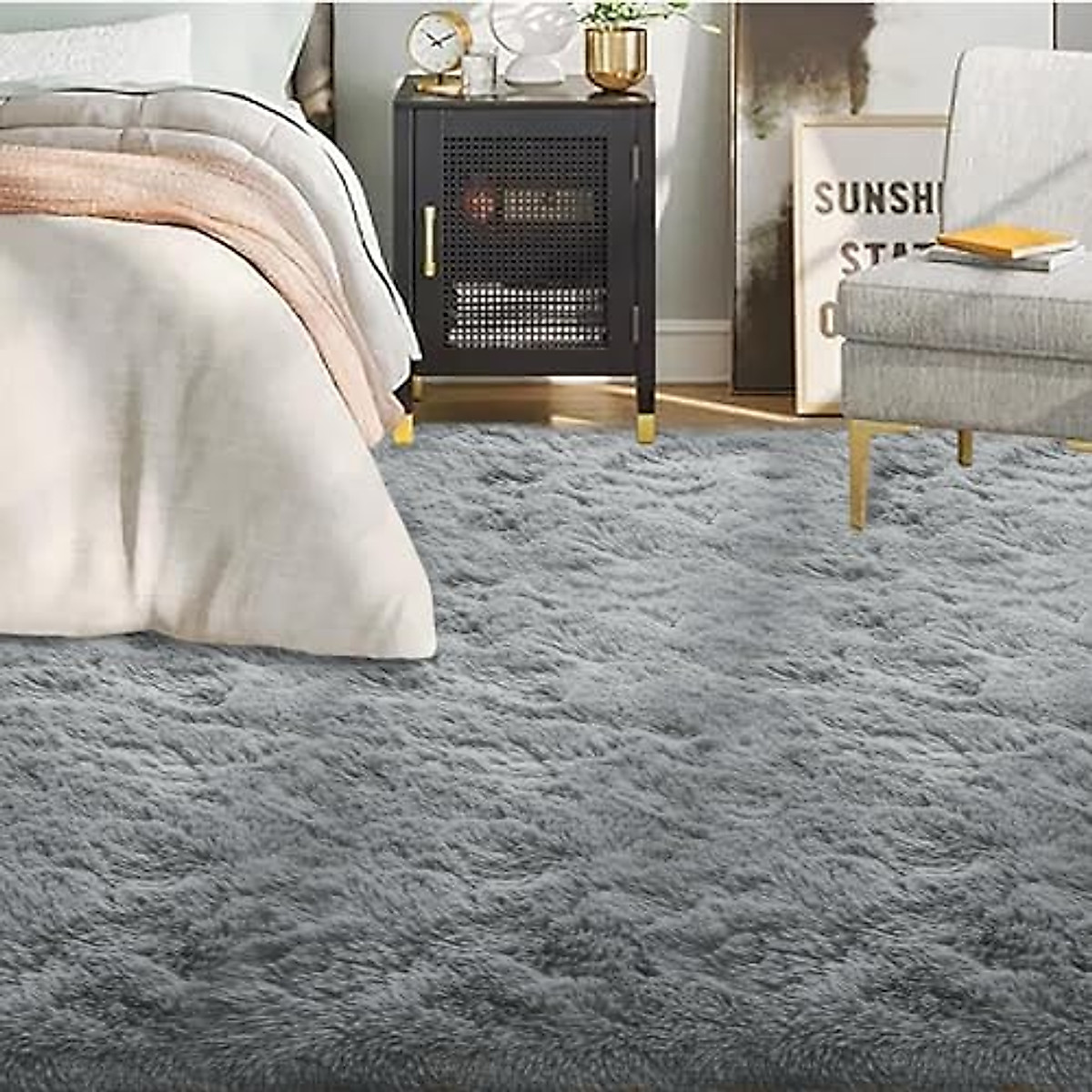 ROCYJULIN Rug, 8x10, Light Grey, High Pile, Area Rug for Living Room, Bedroom, Dorm Room, Playroom, Kids Room