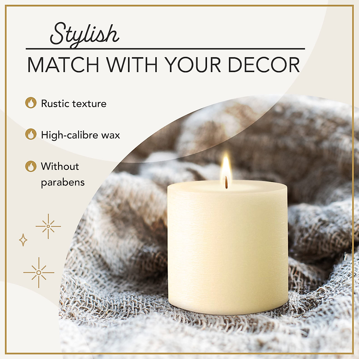 Melt Candle Pillar Candles, 3 Pack - Unscented Candles for Home, Church, Weddings, & More - 3" x 3", Ivory