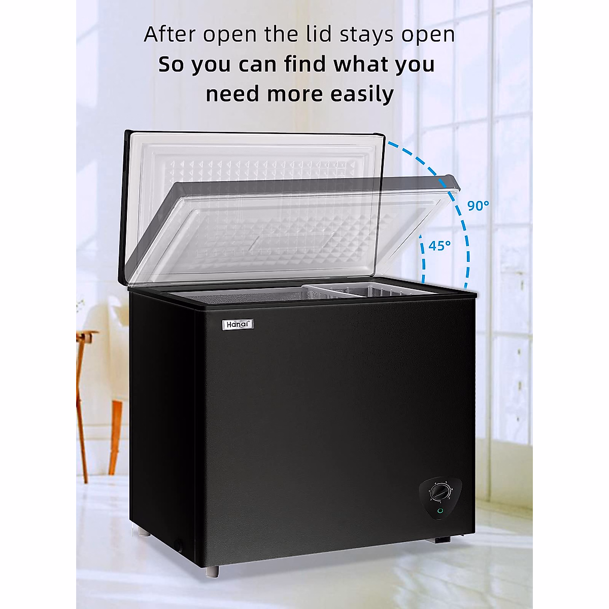 Chest Freezer WANAI 7.0 Cu.Ft Compact Chest FreezerDeep Freezers Free-Standing Top Door Freezer Removable Basket and Adjustable 7 Thermostat Open Deep Freezer Energy Saving Garage Basement Apartment K