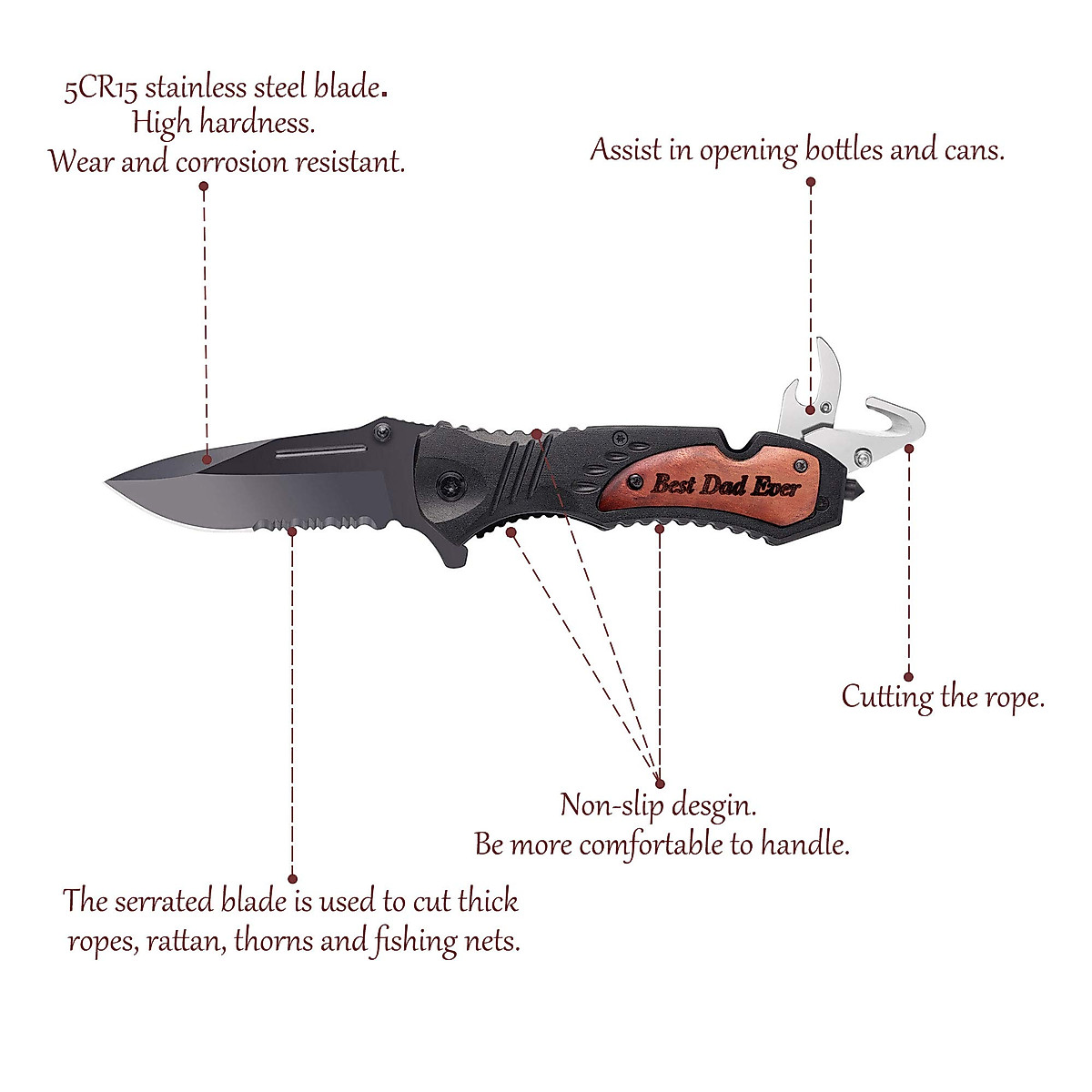 Fodiyaer Engraved Pocket Knife-Personalized Knife for Father-Best Dad Ever-Perfect for Christmas, Fathers Day, Birthday