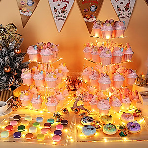 Cupcake Stand with LED String Light, Acrylic Cupcake Display Stand 4 Set Holds More Than 100 Cupcakes,Cupcake Tower Holder for Wedding, Baby Shower, Party Christmas Decoration
