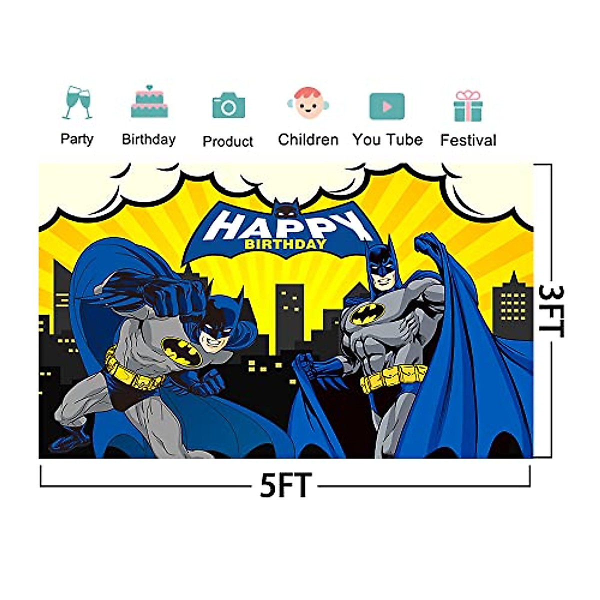Bat Hero Backdrop for Birthday Party Decorations Blue Bat Hero Background for Baby Shower Party Cake Table Decorations Supplies Superhero Theme Banner 5x3ft