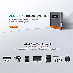 PowMr Solar Inverter 5500W 48V to 230Vac,Off-Grid Hybrid Power Inverter Built-in 110A MPPT Controller, Max.PV Input 6000W, 500V and fit for Lead-Acid, Lithium and no Battery