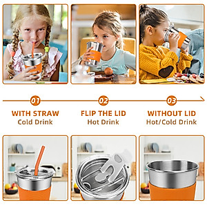 Rommeka Kids Drinking Cups, 6 Pack 12oz Stainless Steel Sippy Cup Spill Proof Kids Cups with Straws and Lids for Adults, Toddler and Children