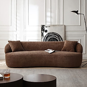 Curved Sofa Couch, 86.6" 3-Seater Modern Boucle Sectional Sofa Couch, Comfy Cloud Upholstered 3 Seat Leisure Cushion Sofa with Pillows for Living Room, Bedroom, Office, Apartment,Brown