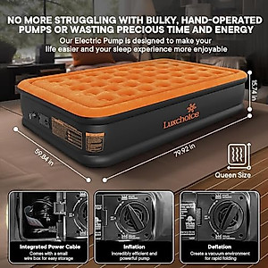 Luxchoice Queen Inflatable Mattress with Built-in Pump Camping Air Mattress Quick Inflation Deflation Blow Up Mattresses Air Bed Portable Elevated Guest Bed for Home Outdoors Hiking Travel