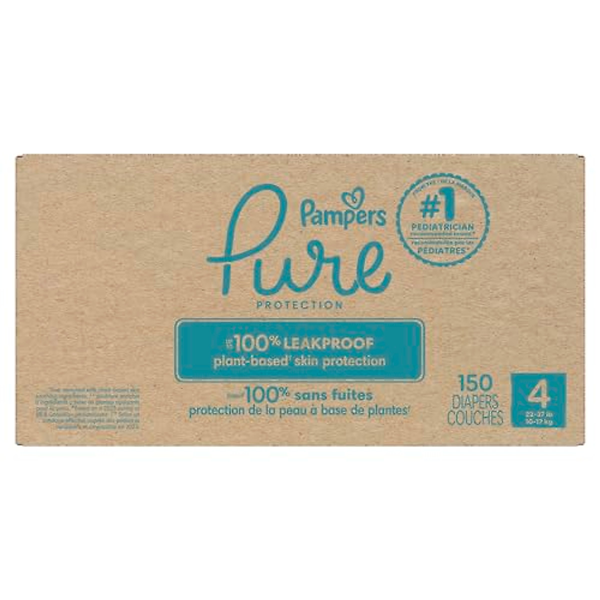Pampers Baby Diapers - Pure Protection - Size 4, 150 Count, for up to 100% Leakproof, Premium Plant-based Skin Protection
