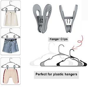 TOFIIGREM Grey Hanger Clips 50 Pack, Multi-Purpose Plastic Clips Easily Add on Plastic Clothes Hangers Velvet Hanger