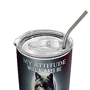 20oz Wolf Tumbler, Wolves Attitude Gifts for Wolf Lovers, Coffee Thermos for Men, Women, Stainless Steel Double Wall Vacuum Insulated Coffee Mug, Travel Cup with Lid - A