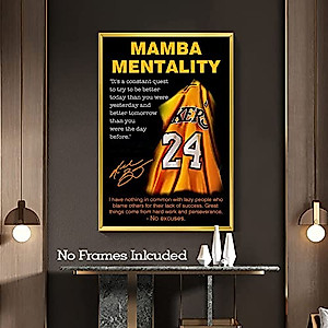 KOB Black Mamba Inspirational Quotes Poster, Black Mamba Mentality Wall Art Decor, KB Jersey Canvas Art Poster for Man Cave Boys Room Office Decor, A Gift for Dear Kb Basketball Fans,16"x24"-Unframed