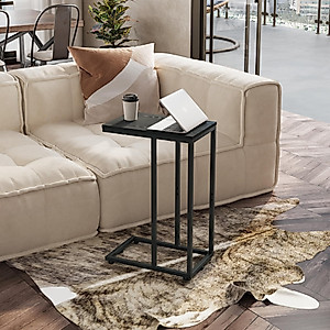 WLIVE Tall C Shaped End Table, 28 Inches High Small Side Table for Sofa, 11.81" D x 18.9" W Large Storage Space, Couch Table That Slides Under, Tv Tray for Living Room, Bedroom, Home, Office, Greige