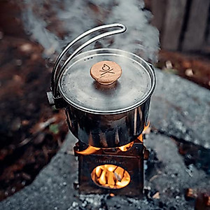 überleben Kessel Stainless Steel Camping Kettle for Boiling Water - Camping Tea Kettle w/Locking Lid & Steam Vents, 37fl oz (1.1L) - Camp Fire Coffee Pot w/Canvas Bag - Bushcraft Camping Essentials