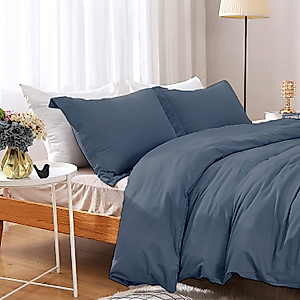 The OutNeT Steel Blue Solid Duvet Cover Set Queen 90"x90" Size Egyptian Cotton Luxury Soft & Breathable Comforter Cover with Hidden Zipper Closer & Corner Ties Durable and Fade Resistant