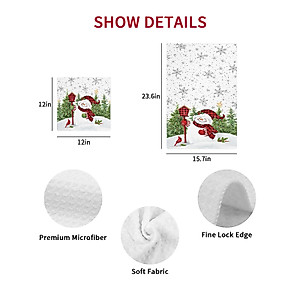Hokiten Christmas Snowman Waffle Kitchen Towels Dishcloths, Green Xmas Tree Winter Snowflake Absorbent Dish Towels | Hand Towels for Bathroom/Bar, 12 x 12 Inch, 2 Pcs