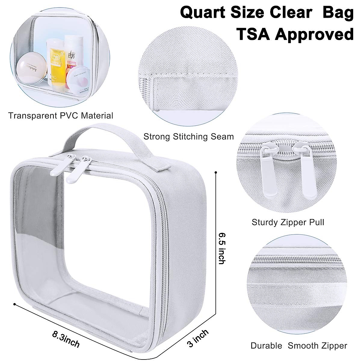 ANRUI Clear Makeup Bag, TSA Approved Clear Toiletry bag Waterproof Cosmetic Bag Case Travel Liquids Organizer Carry On Luggage for Women Men Grey 3 Pack (Same Size)