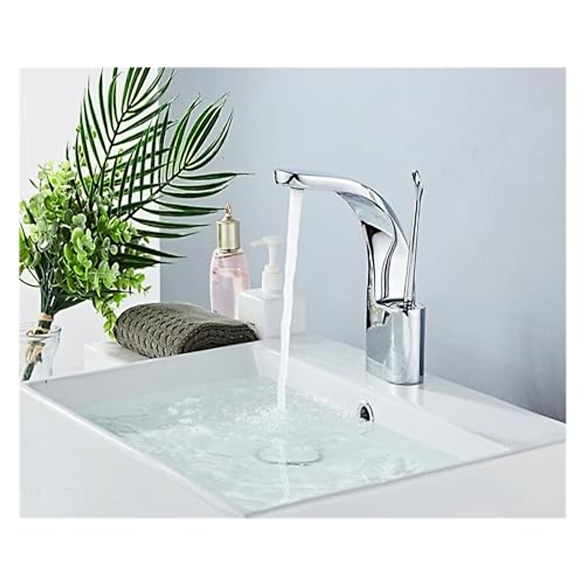 MIYANXI Bathroom Basin Sink Mixer Tap Deck Mount Gold Bath Faucet Black Hot Cold Soild Brass Crane,Kitchen Sink Faucet, Silver, WJ5501