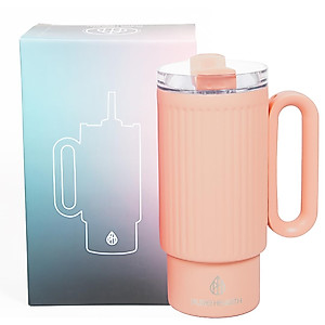 PURE HEARTH EcoFuse Tumbler with Handle and Straw 40 oz | Twist on 3 Way Lid | Double Wall Vacuum Insulated Stainless Steel Cup for Travel | Infusion Filter | Keep Hot and Cold | BPA Free (Light Pink)