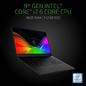 Razer Blade 15 Gaming Laptop 2019: Intel Core i7-9750H 6 Core, NVIDIA GeForce RTX 2080 Max-Q, 15.6" FHD 1080p 240Hz, 16GB RAM, 512GB SSD, CNC Aluminum, Chroma RGB Lighting, Thunderbolt 3
