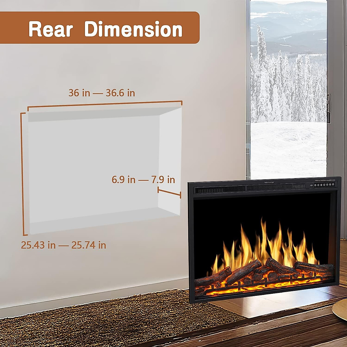 Havato 37 inch Electric Fireplace Inserts, Recessed Electric Stove Heater with Adjuatble Flame Colors, Log Colors, Flame Speed and Brightness, Remote Control & Time,750W/1500W