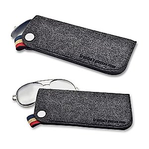 Yonput 2 PCS Thickened Felt Sunglasses Case Portable Eyeglasses Pouch Glasses Bag, Soft Felt Slip-in Pouch Case for Women Men (Black)