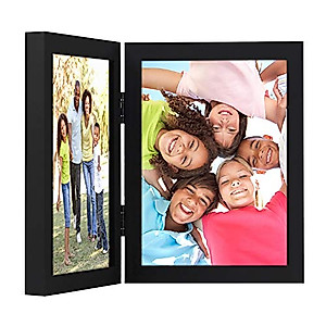 Americanflat Hinged 8x10 Picture Frame in Black - Double Picture Frame with Engineered Wood and Shatter Resistant Glass for Tabletop Display