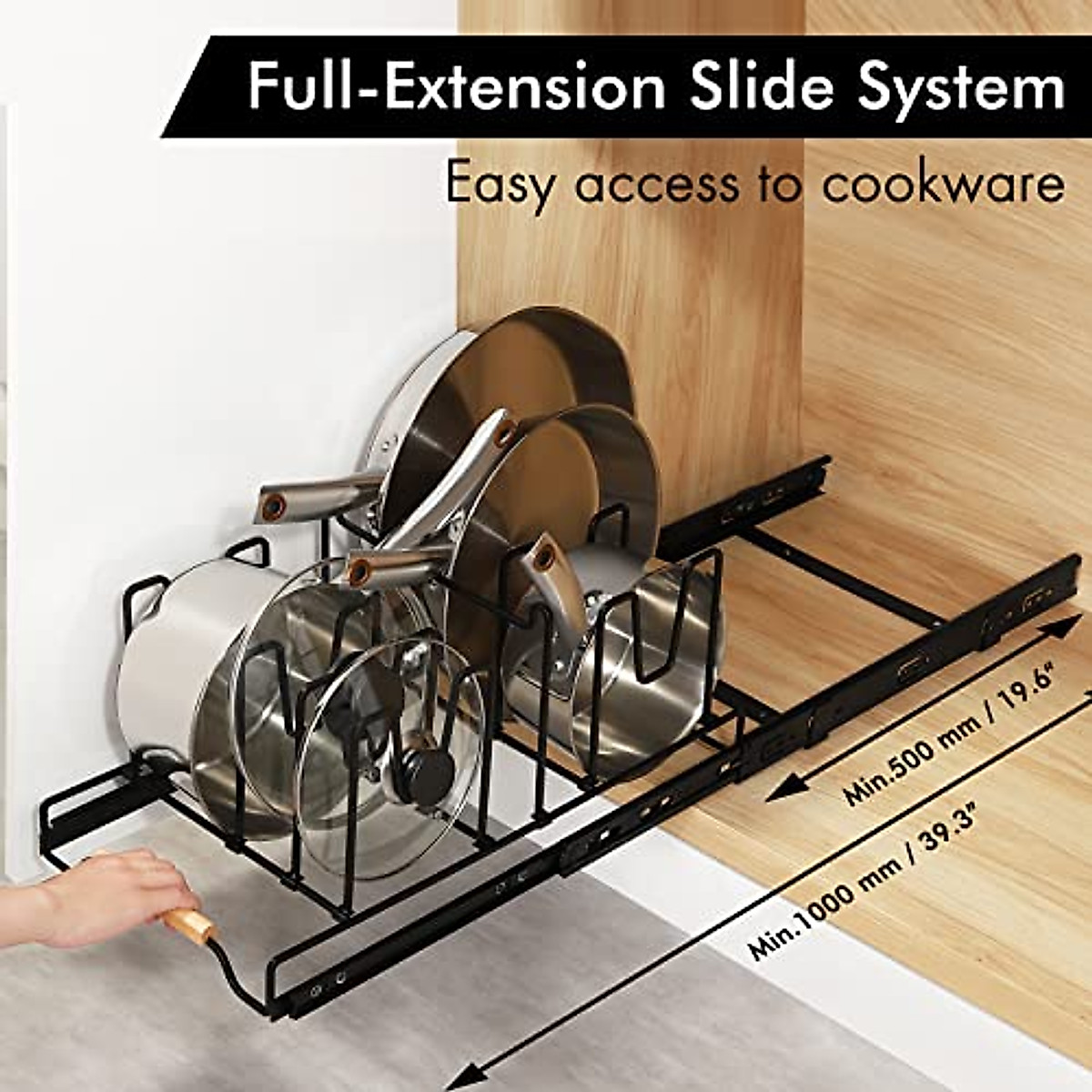 KES Pull Out Cabinet Organizer, Pot and Pan Organizer for Cabinet 12" W * 21" D Cookware Organizer Slide Out for Pans, Pots, and Lids Matte Black Under Sink Organizers and Storage, KPR500W30D53-BK