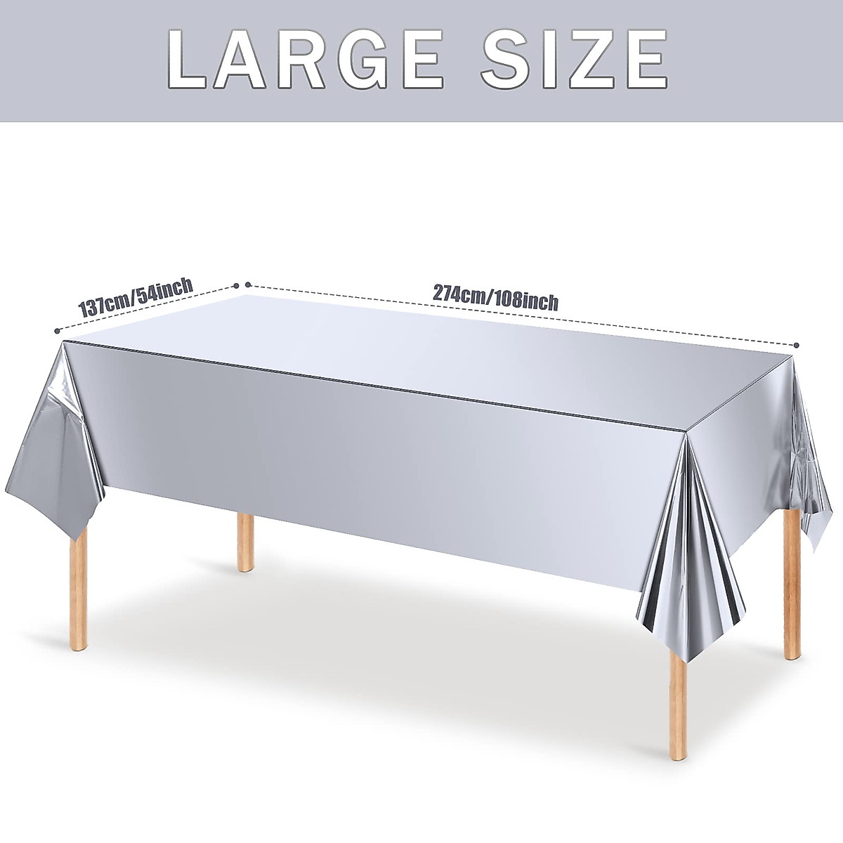 12Pack Silver Foil Plastic Tablecloth,Rectangular Shiny Table Cloth Metallic Disposable Party Table Cover for Graduation Wedding Birthday Baby Shower Anniversary New Year Party Decorations,54x108 inch