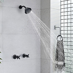 KAPHOME 2 Handle Shower Faucet,Wall Mounted Two Handles Shower Faucet Set with 3 Modes Rainfall Shower Head,2 Knobs Single Function Shower Trim Kit with Rough-in Valve,Matte Black,1A3MK