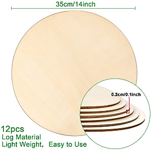 NOVWANG 12Pcs 14 Inches Wood Circles Crafts with 10 Brushes Round Wood Disc Unfinished Blank Wood Rounds for DIY Creation Painting Home Holiday Decoration (12Pcs 14 Inches)