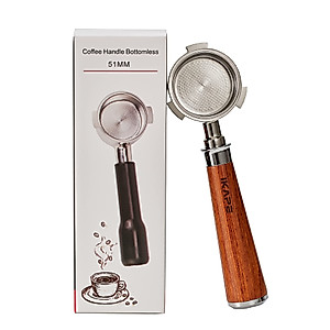 IKAPE Coffee Products, 51mm Bottomless Naked Portafilter Compatible with 51mm Delonghi EC0680, EC0685, SMEG & EUPA Coffee Machines (Included 14g Capacity Filter Basket)