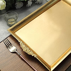 Efavormart 2 PCS - Gold 14" x 10" Rectangle Decorative Plastic Serving Trays with Embossed Rims for Wedding Birthday Party