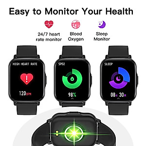 Bemtava Smart Watch, Smartwatch for iPhone Android Phones with Call Message Reminder, 1.7 inch DIY Watch Face Fitness Tracker with Heart Rate/Sleep Monitor, GPS Sports Tracking for Women Men Kids