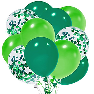 TKEJZu 60 Pcs 12 Inch Dark Green Balloons Fruit Green Balloons Green Confetti Balloons with Green Ribbons for Baby Shower Dino Jungle Birthday Party Decorations Supplies