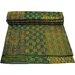 Maviss Homes Beautiful Indian Traditional Patchwork Super Soft Cotton Double Kantha Quilt | Throw Blanket Bedspreads | Cozy Blanket Quilt | Easy Machine Washable and Dryable (Green)