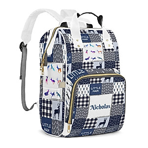 XIUCOO Personalized Deer Diaper Bag Backpack with Name Custom Nappy Mommy Bags for Baby Girl Boy Gifts