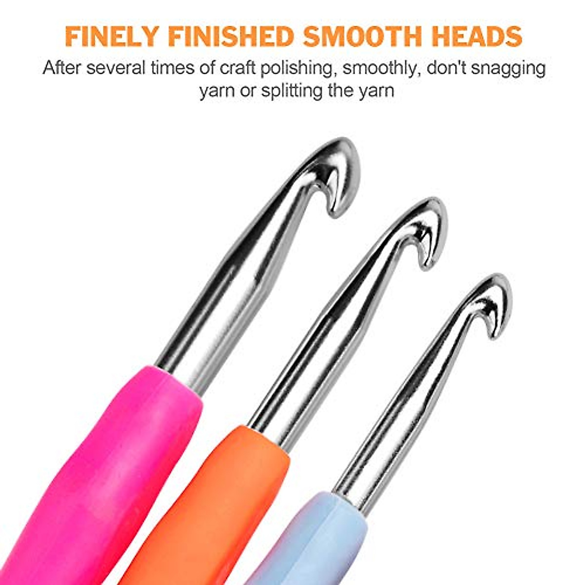 BCMRUN Crochet Hooks Set,14 PCS 2mm(B)-10mm(N) Ergonomic Soft Grip Handles Yarn Knitting Needles Kit with Case for Arthritic Hands, Extra Long  Knit Needles, Best Gift for Women