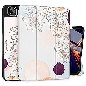 Lepeoac Designed for iPad Pro 11 inch Case M2 4th Generation (2022) / 3rd Gen (2021) / 2nd Gen (2020) / 1st Gen (2018) with Pencil Holder, Trifold Stand TPU Back Shell Smart Case, Floral