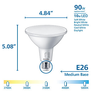 PHILIPS PAR38 Dimmable LED Spotlight Bulbs - Flicker-Free Light Bulb with EyeComfort Technology - Selectable White - E26 Base - 4 Pack