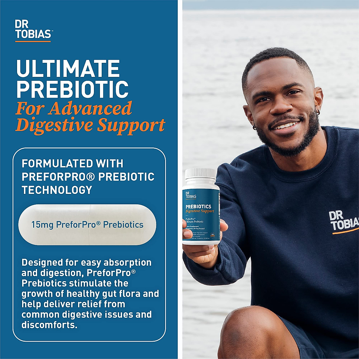 Dr. Tobias Prebiotics, Supports Digestion & Gut Health, Feed Good Probiotic Bacteria, Boost Gut Immune Function, Vegan & Non-GMO Gut Health Supplements for Men and Women, 30 Capsules, 30 Servings