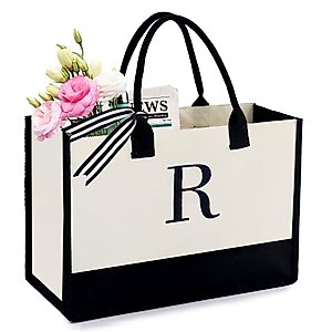 BeeGreen Personalized Beach Tote Bags For Ladies Coworker Canvas Tote With Pocket Embroidery Birthday Gift for Women Mom Unique Inspirational Gifts For Teachers Gofts Basket For Friend R