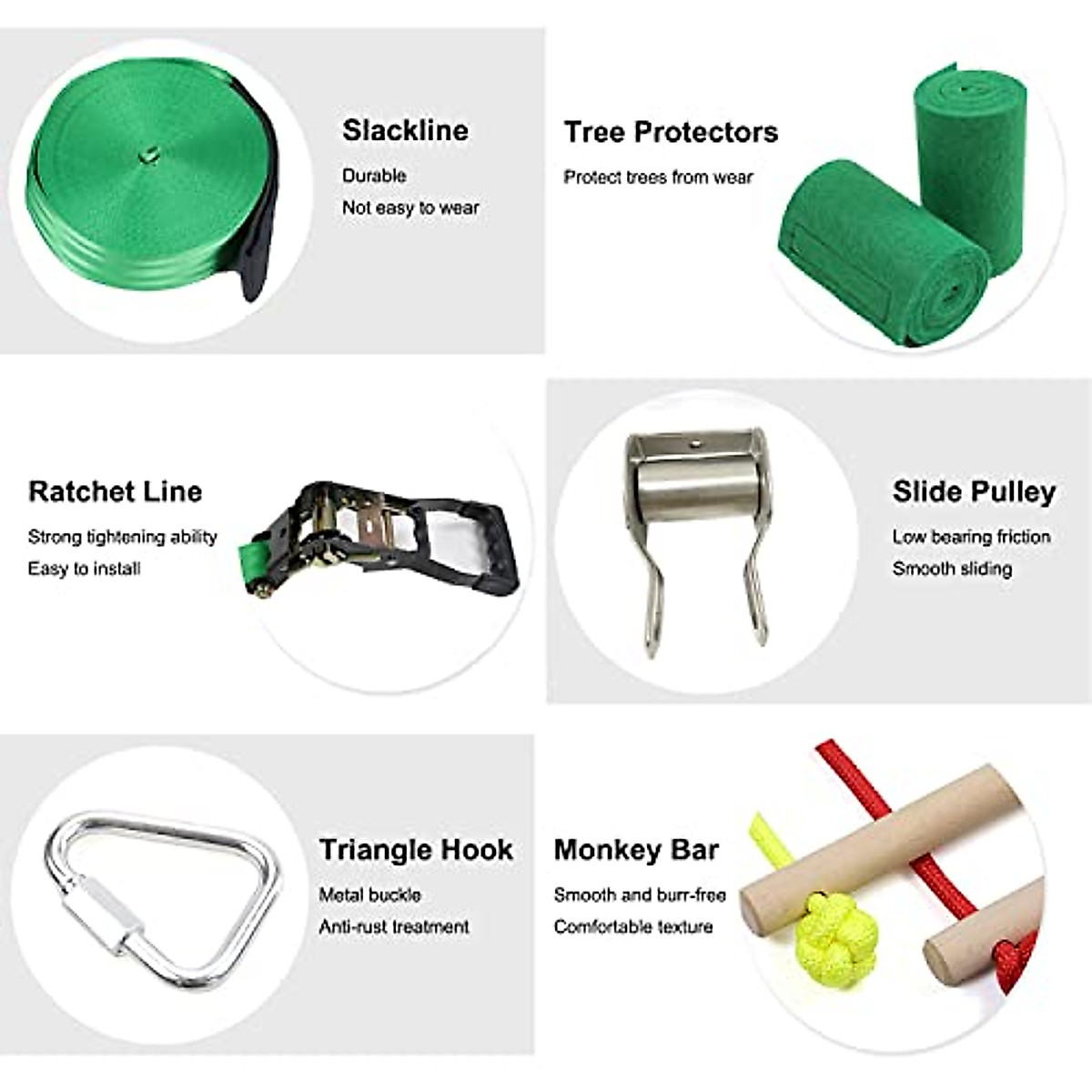 TTANTWFO Zipline Kits for Kids Backyard 50FT, Slackline Pulley with Zipline, Outdoor Warrior Training Equipment for Girls Boys, Obstacle Course for Kids Backyard (A)