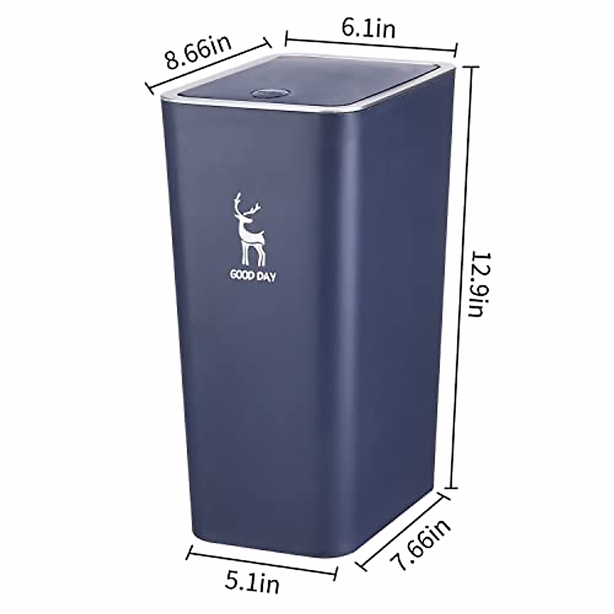 Trash Can, Plastic Garbage Can,2 Gallon Waste Basket for Bathroom, Bedroom, Modern Home Garbage Bin with Push Button, Office Trash Bin for Living Room,Toilet, Outdoor (Navy Blue)